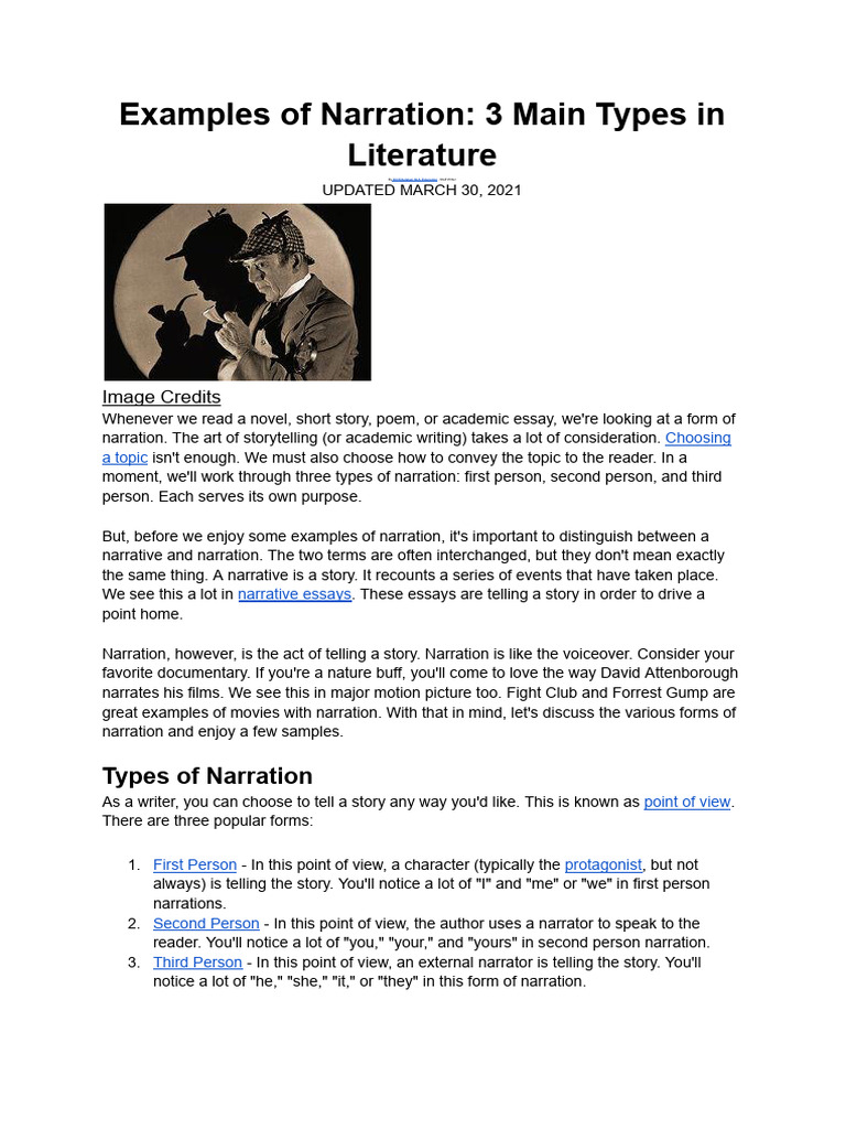 Types of Narration in Literature Explained | PDF | Narration | Sherlock ...