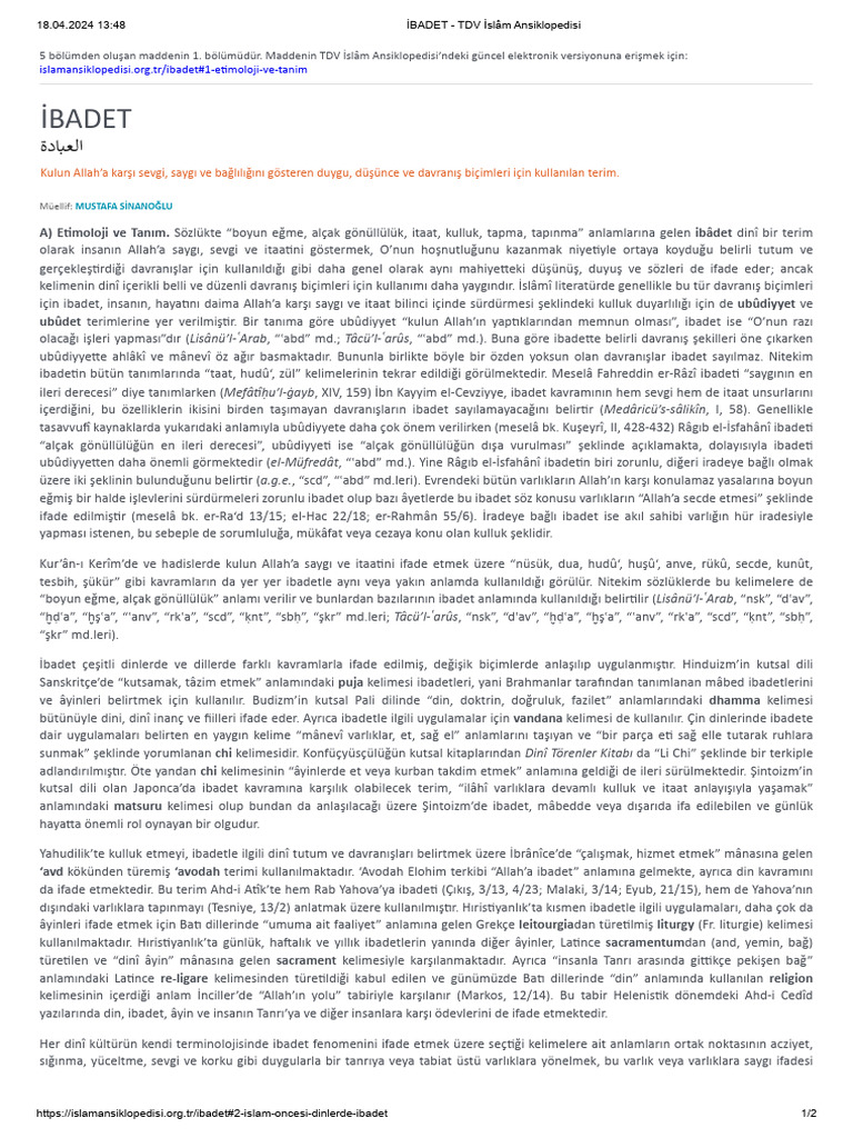 İBADET - TDV İslâm Ansiklopedisi | PDF