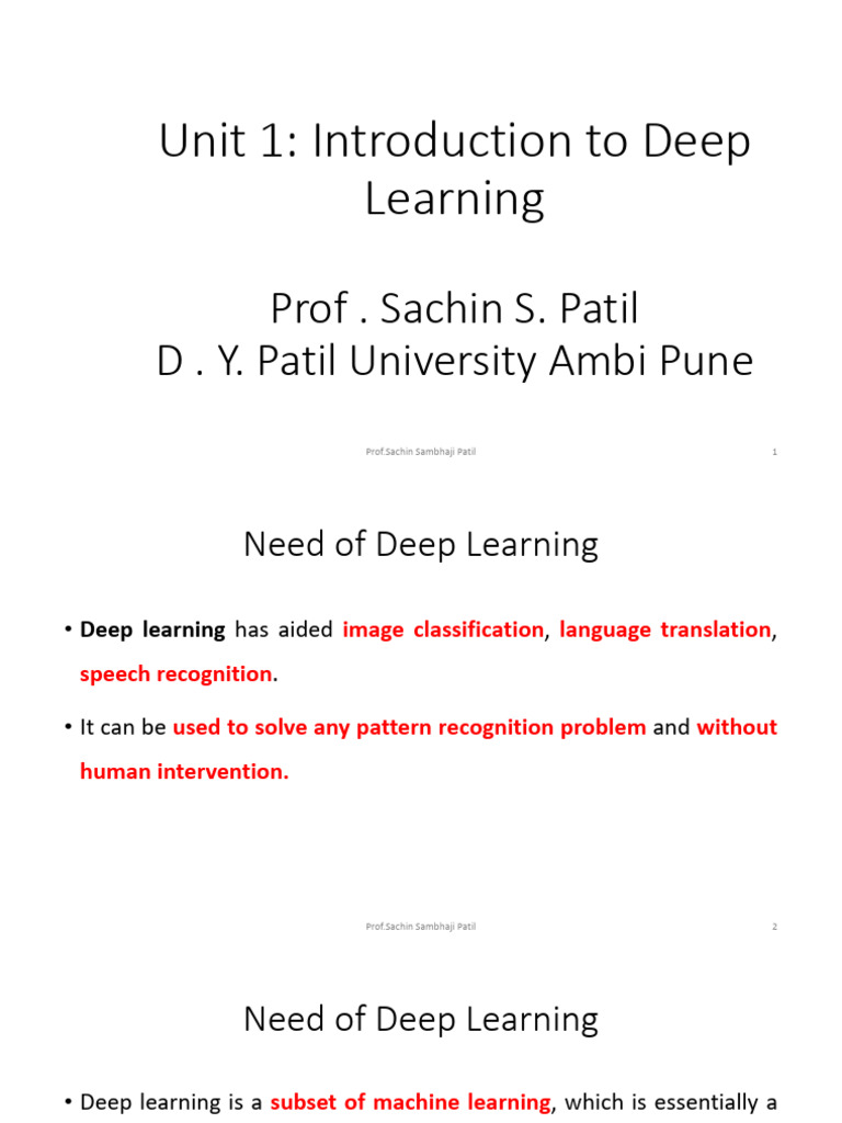 DL Unit 1 Introduction To DL | PDF | Artificial Neural Network | Deep Learning