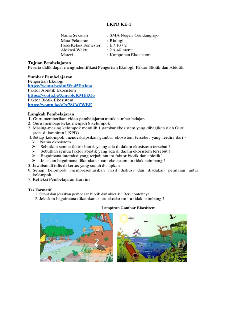 Lkpd Ke 1 Komponen Ekosistem Pdf