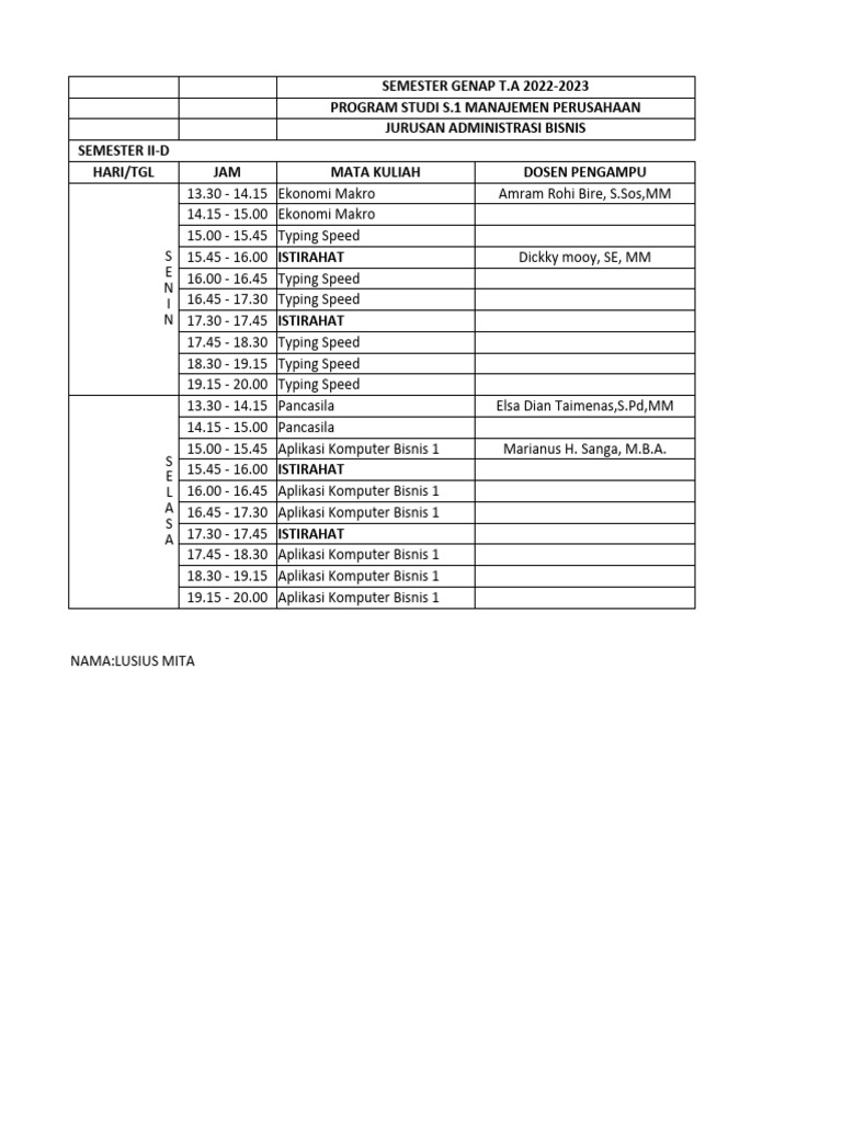 Contoh Absensi Excel Magang S1 Manajemen | PDF | Ilmu Sosial | Seni