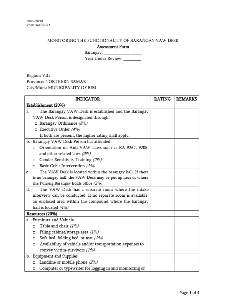 VAW Desk Form 1 | PDF | Desk