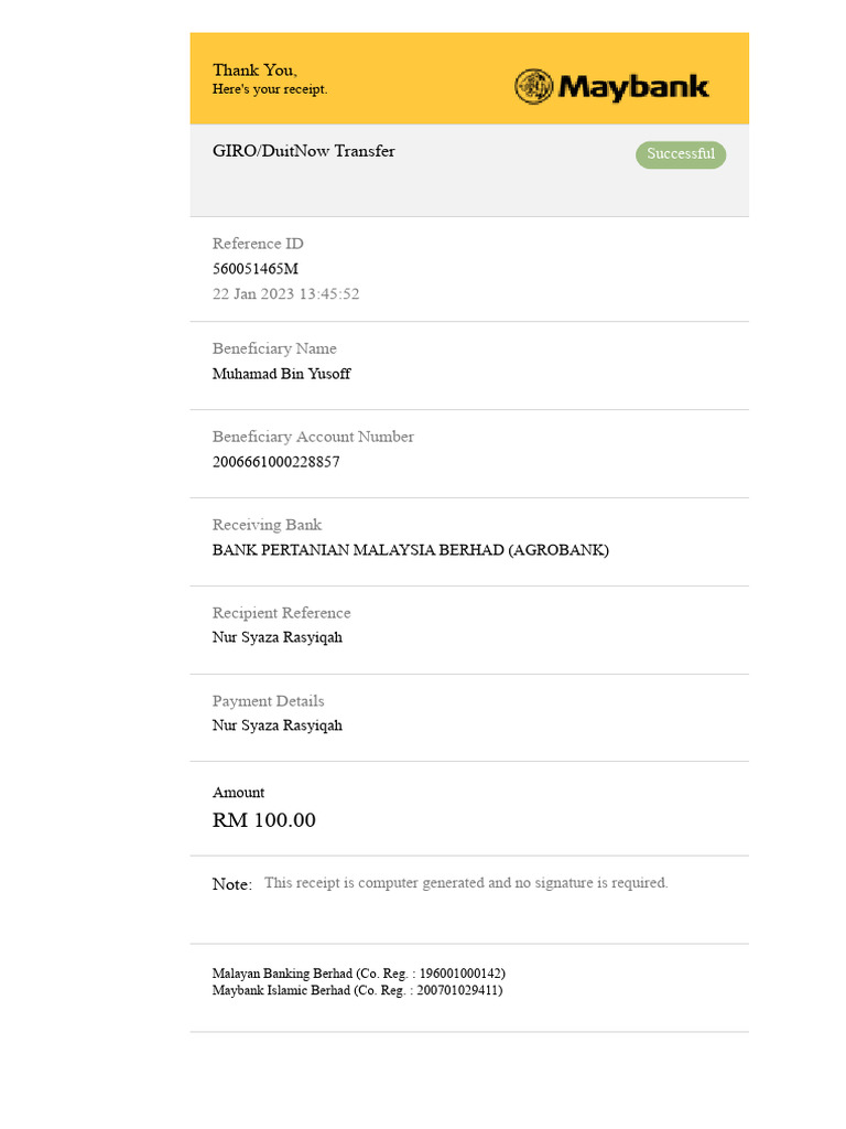 GIRO Transfer Receipt - RM 100.00 | PDF
