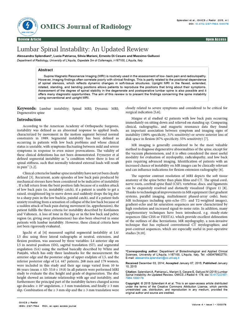Lumbar Spinal Instability An Updated Rewiew 2167 7964.1000178 | PDF ...