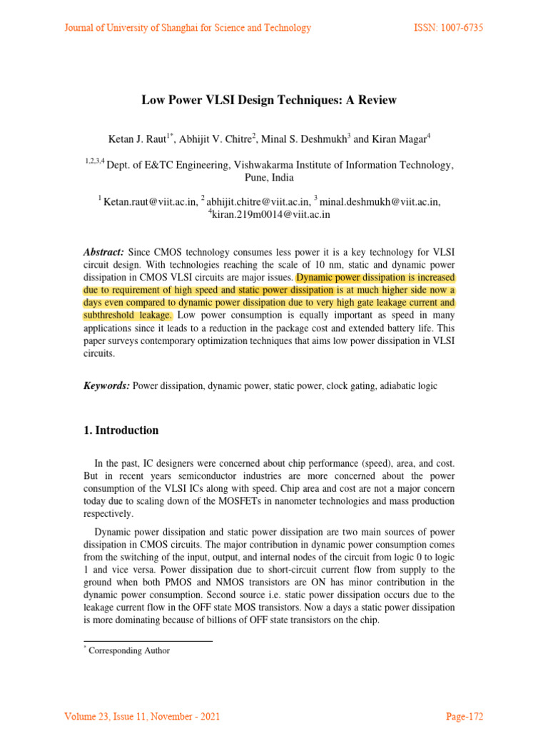 Low Power VLSI Design Techniques A Review | PDF | Cmos | Logic Gate