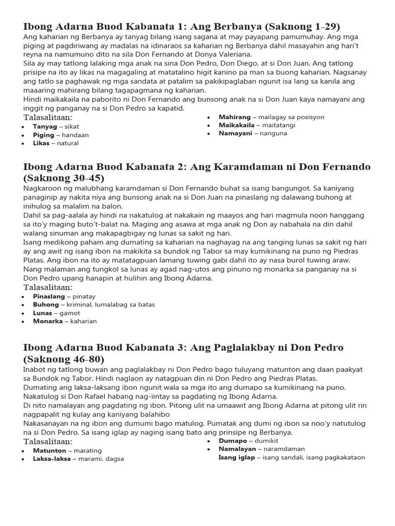 Ibong Adarna Buod Kabanata 1 | PDF