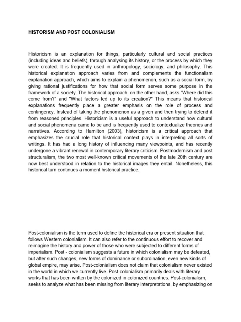 HISTORISM AND POST COLONIALISM | PDF | Postcolonialism | Colonialism