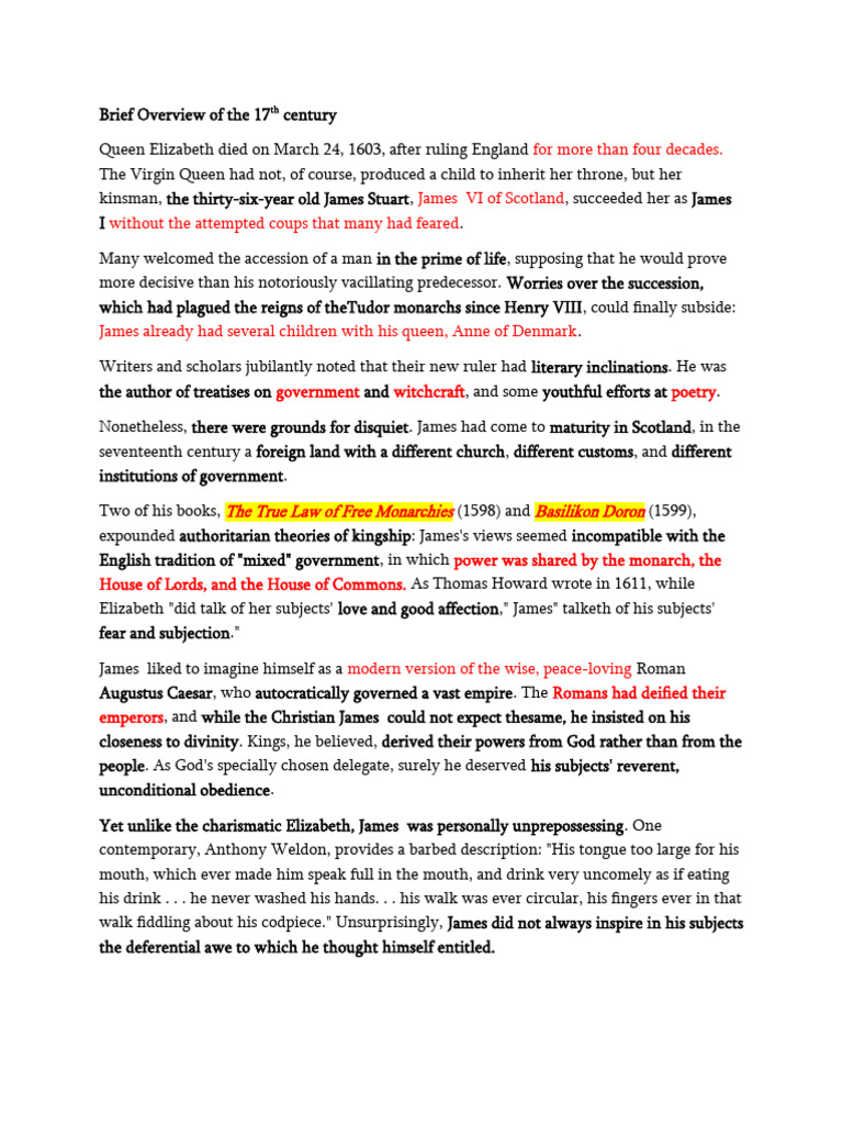 17th Century - Introduction - Part 1 | PDF | Monarchy | England