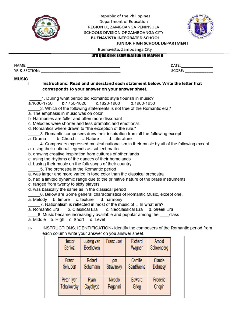 3rd QUARTER Exam g9 | PDF | Wound | Romanticism