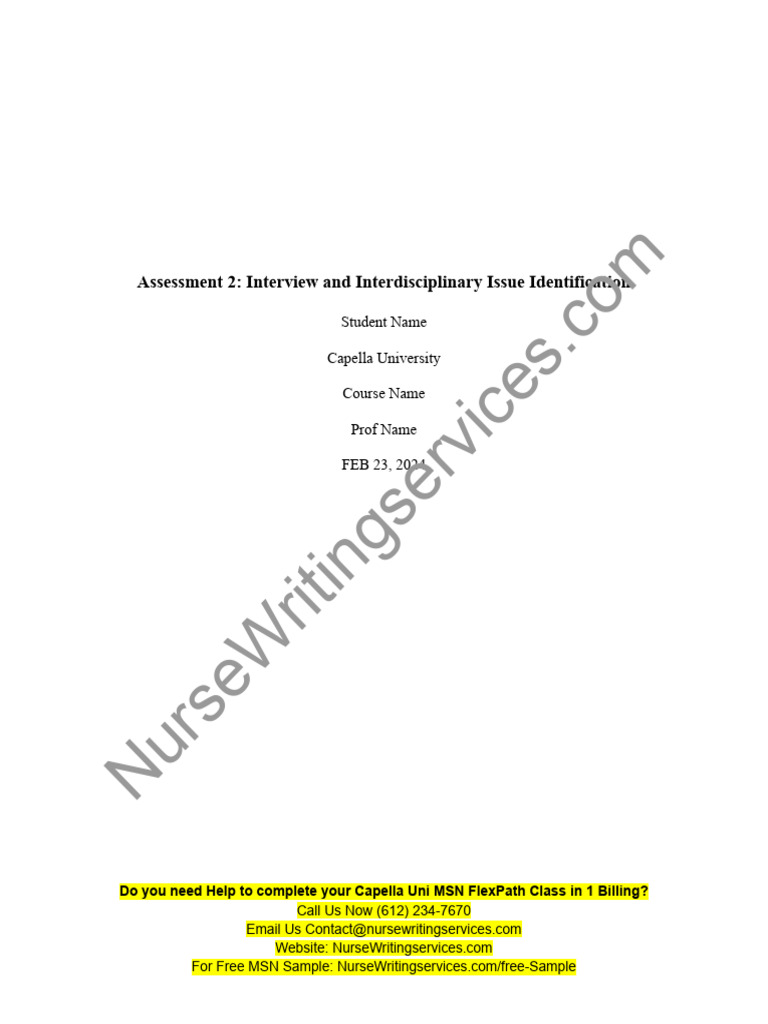 Nurs FPX 4010 Assessment 2 Interview and Interdisciplinary Issue Identification | PDF | Health ...
