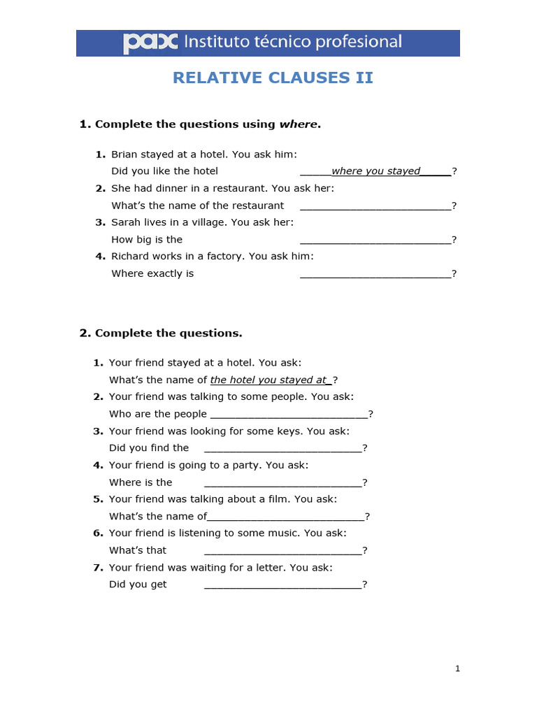 RELATIVE CLAUSES II | PDF