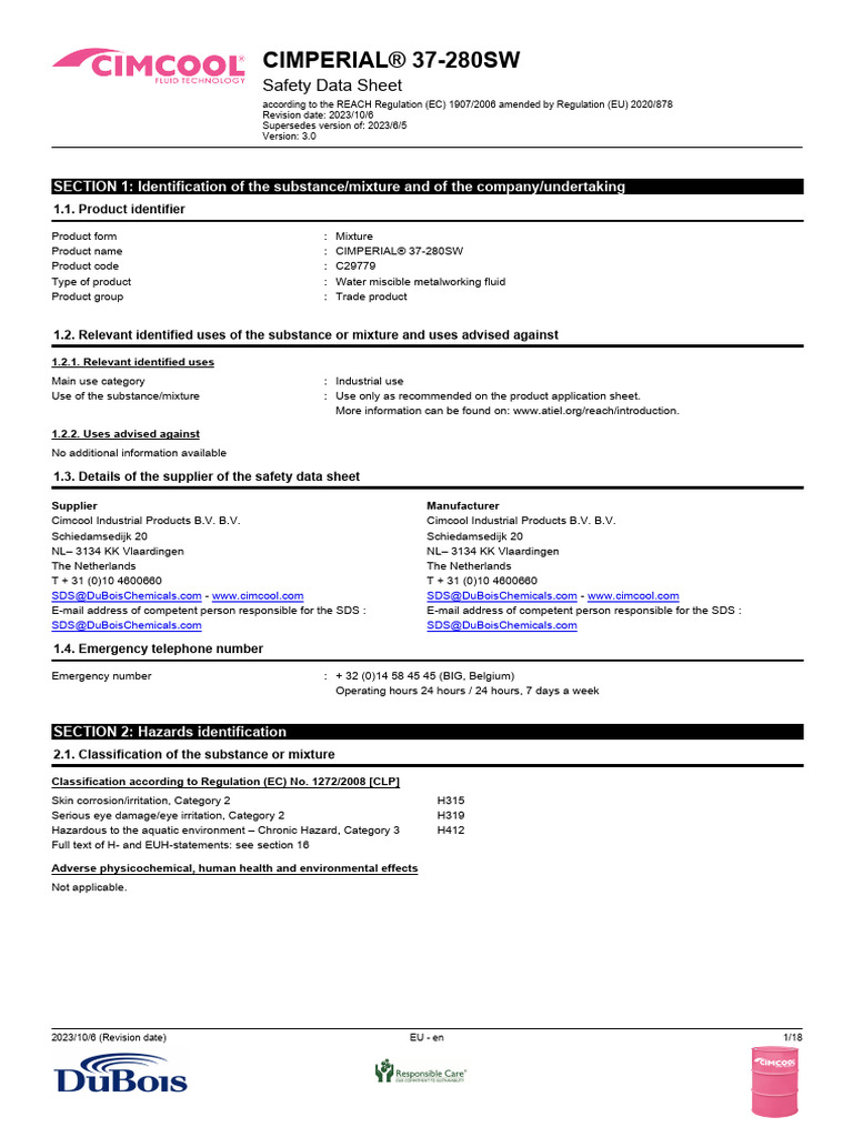 SDS CIMPERIAL®37-280SW C29779 CIPNL English 231006 | PDF | Occupational ...