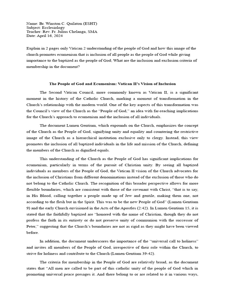 Ecclesiology - Quilaton Assignment | PDF | Christian Church | Catholic ...