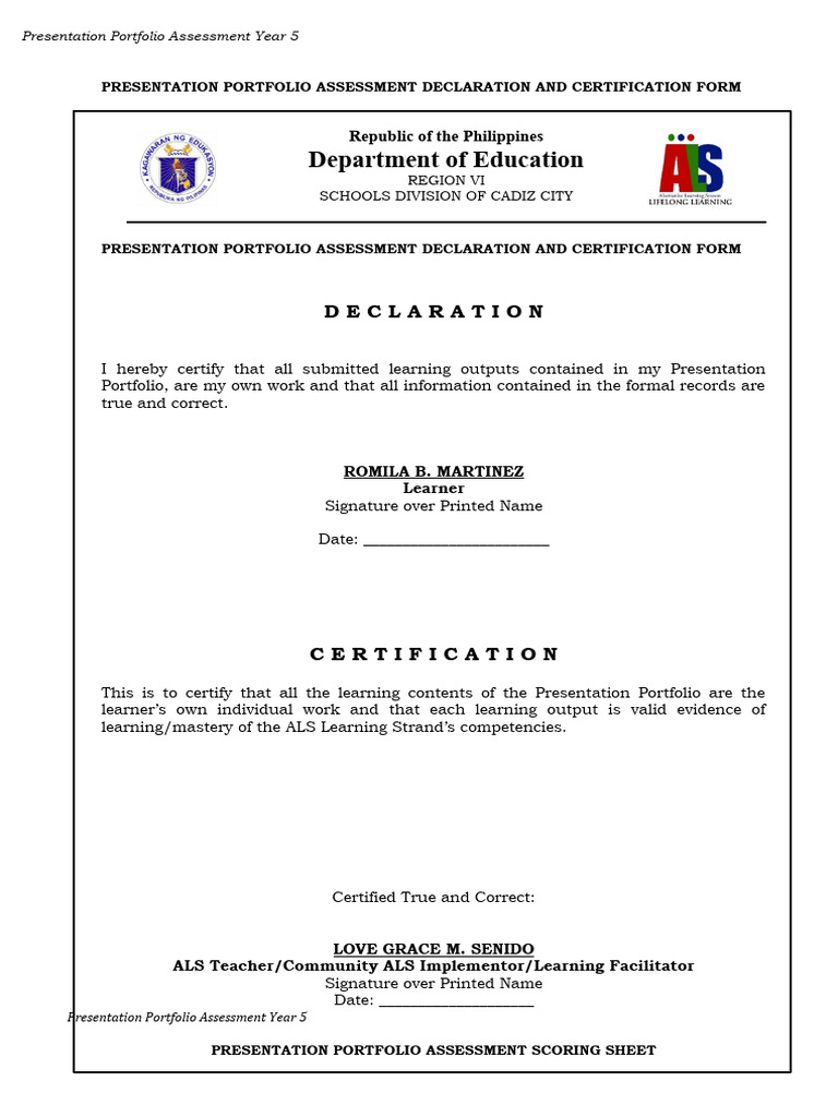 Ppa 5 Declaration And Certifcation Form Pdf Learning Education Theory