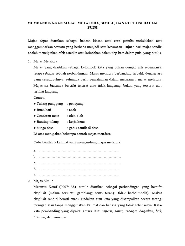 Perbandingan Majas Metafora dan Simile | PDF | Seni & Disiplin Bahasa ...