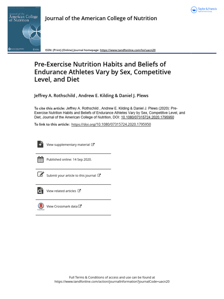 Pre Exercise Nutrition Habits And Beliefs Of Endurance Athletes Vary By