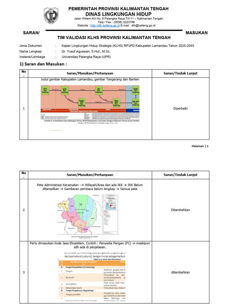 1 - Validasi KLHS RPJPD - Lamandau - Yusuf Aguswan | PDF