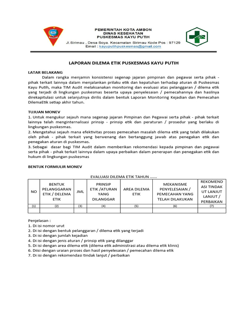 1.2.5 B - C) Laporan Dilema Etik Puskesmas Kayu Putih Dan Dukungan Kapus | PDF