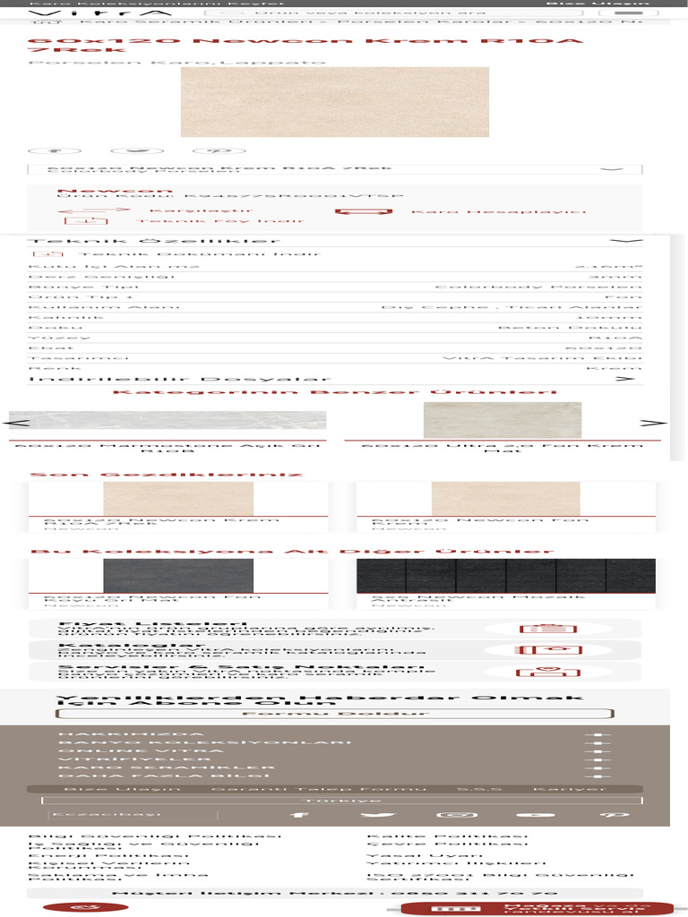 60x120 Newcon Krem R10A 7rek Özellikleri - K945775R0001VTSP | PDF