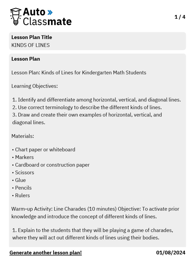 Lesson Plan Kinds of Lines (BLP) | PDF | Lesson Plan | Collage