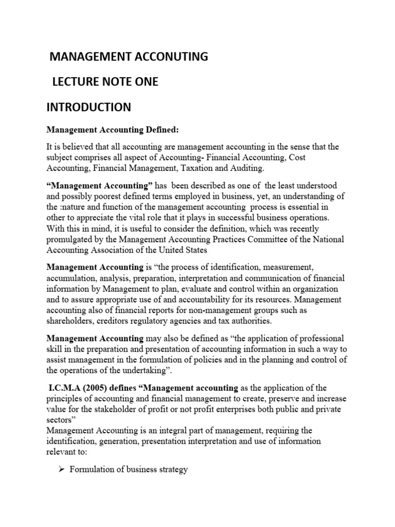 Advanced Management Acconuting Lecture Note One | PDF | Management Accounting | Accounting