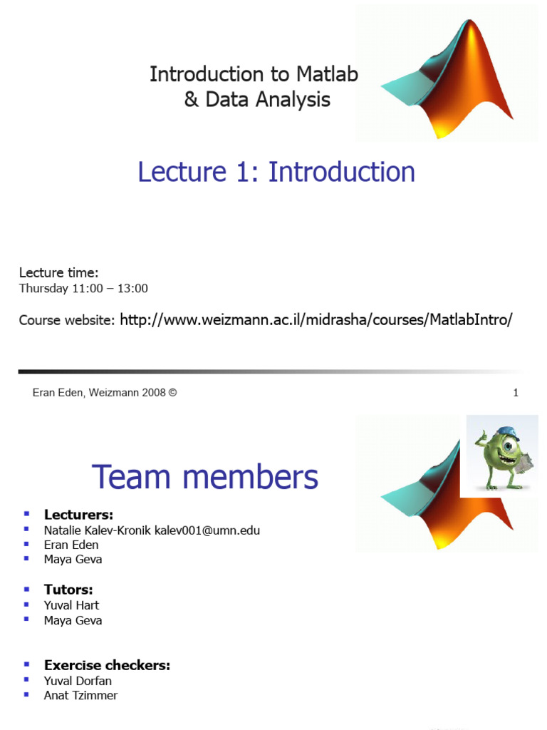 Lecture 1 - Introduction To Matlab | PDF | Matlab | Reserved Word
