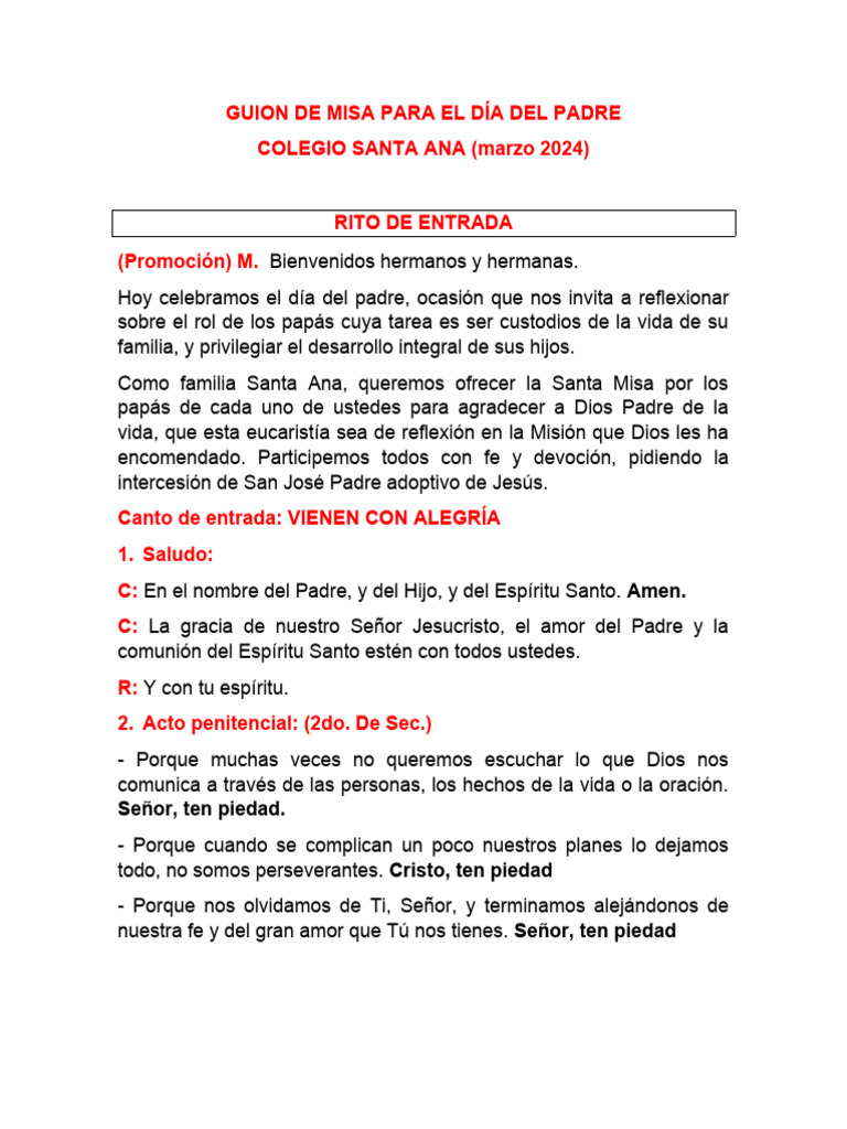 Guion de Misa para El Día Del Padre - 2024 | PDF | eucaristía | María ...