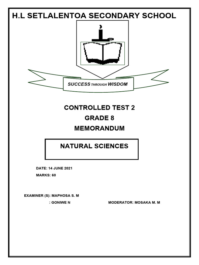 GR 8 NS Term 2 JUNE Controlled Test 2 MEMO | PDF | Chemical Substances ...