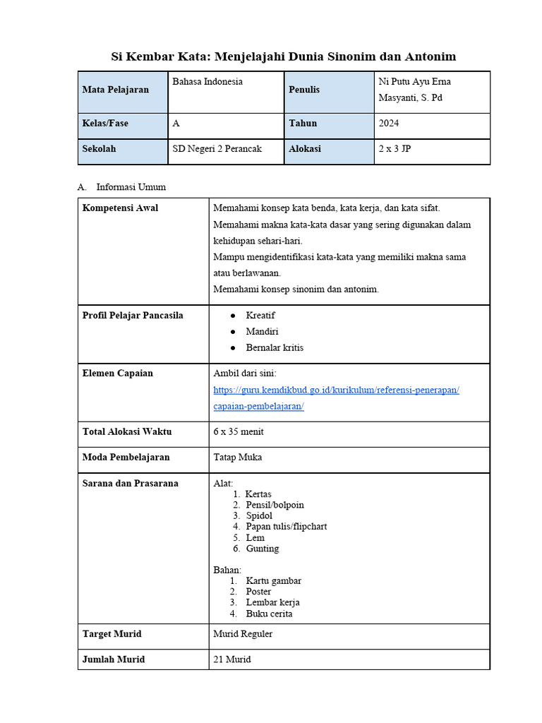 Lembar Kerja - Modul Ajar AI | PDF