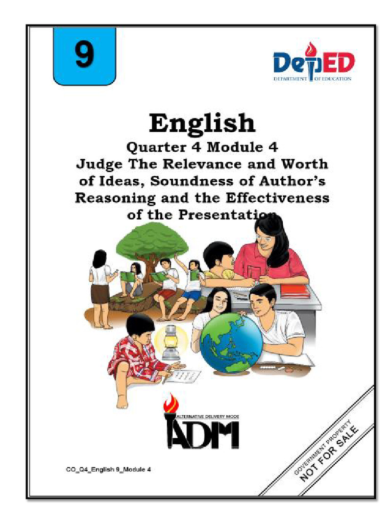 ENGLISH 9 - QUARTER 4 - WEEK 1 - Judge The Relevance of The Worth Ideas ...