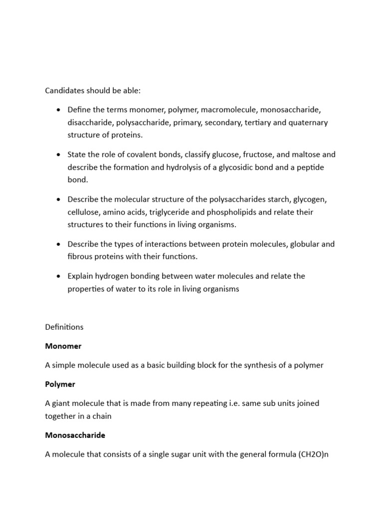 Biological Molecules AS Level | PDF | Collagen | Proteins