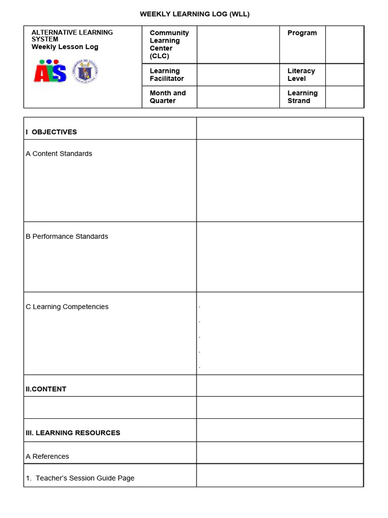 Blank Weekly Learning Log | PDF | Learning | Teachers