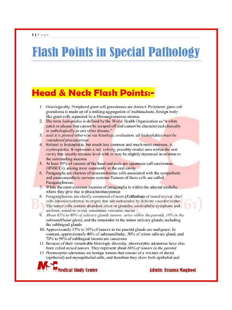 Flash Points in Special Pathology (Compiled) by Medical Study Center ...