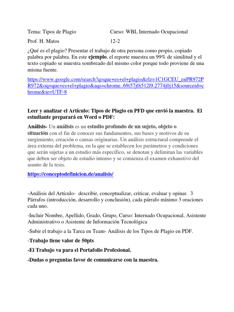 Tipos de Plagio: Guía de Análisis | PDF