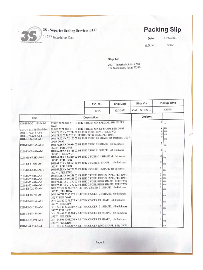 MTRs de Las Empacaduras y Packing List | PDF