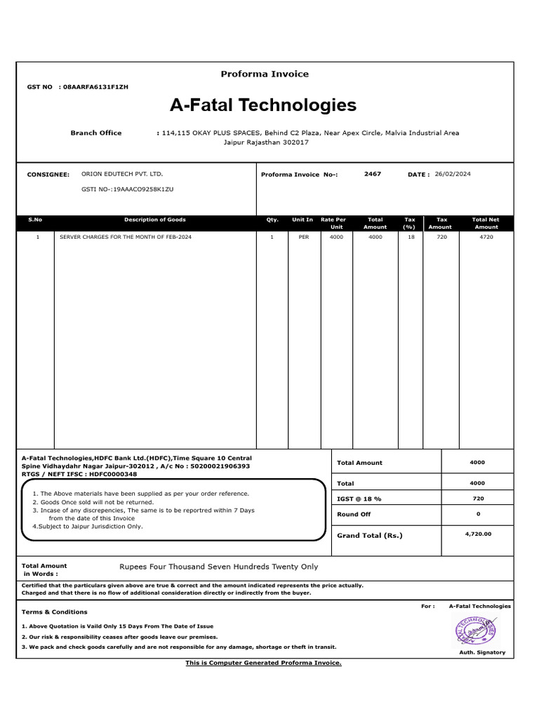 Proforma Invoice for Server Charges | PDF | Economies | Government Finances