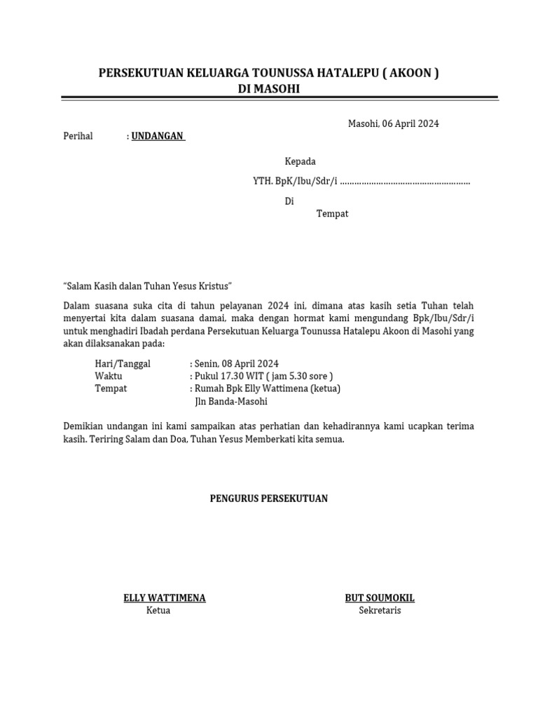 Undangan Ibadah Akoon | PDF