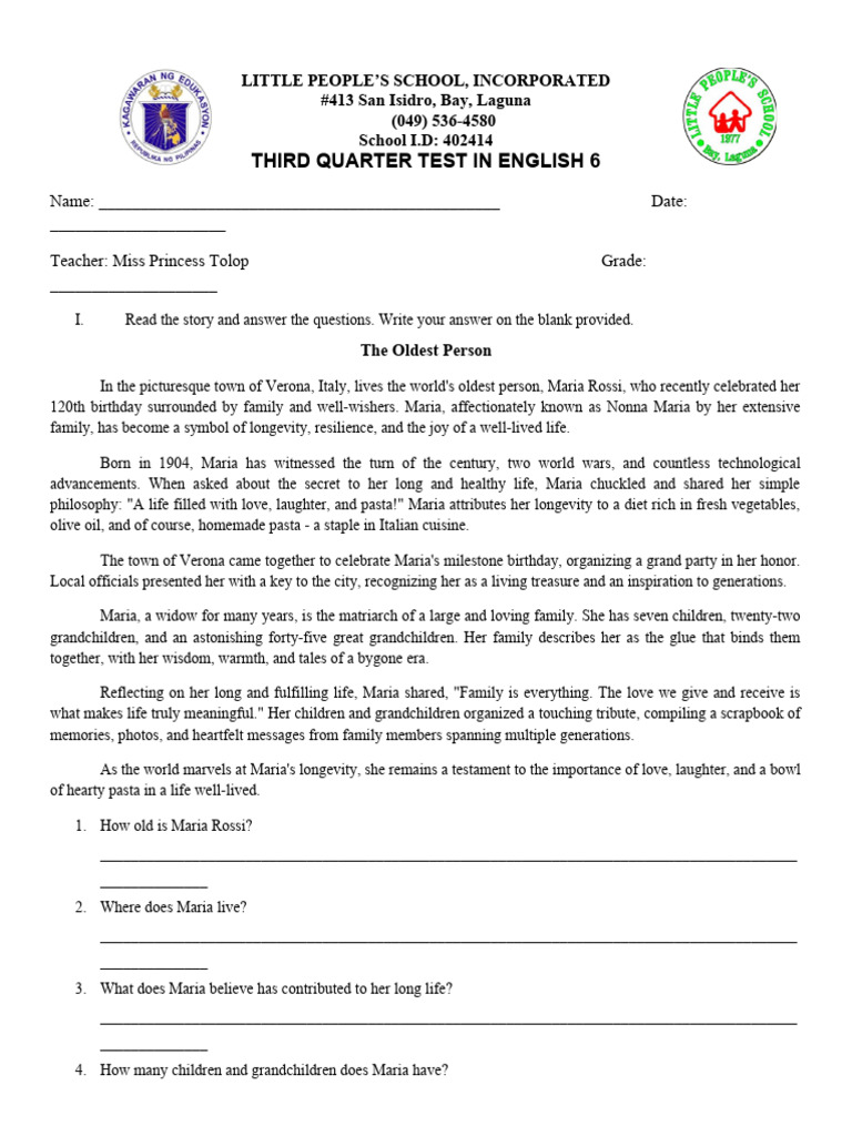 3rd Quarterly Test in English 6 | PDF | Syntax | Linguistics