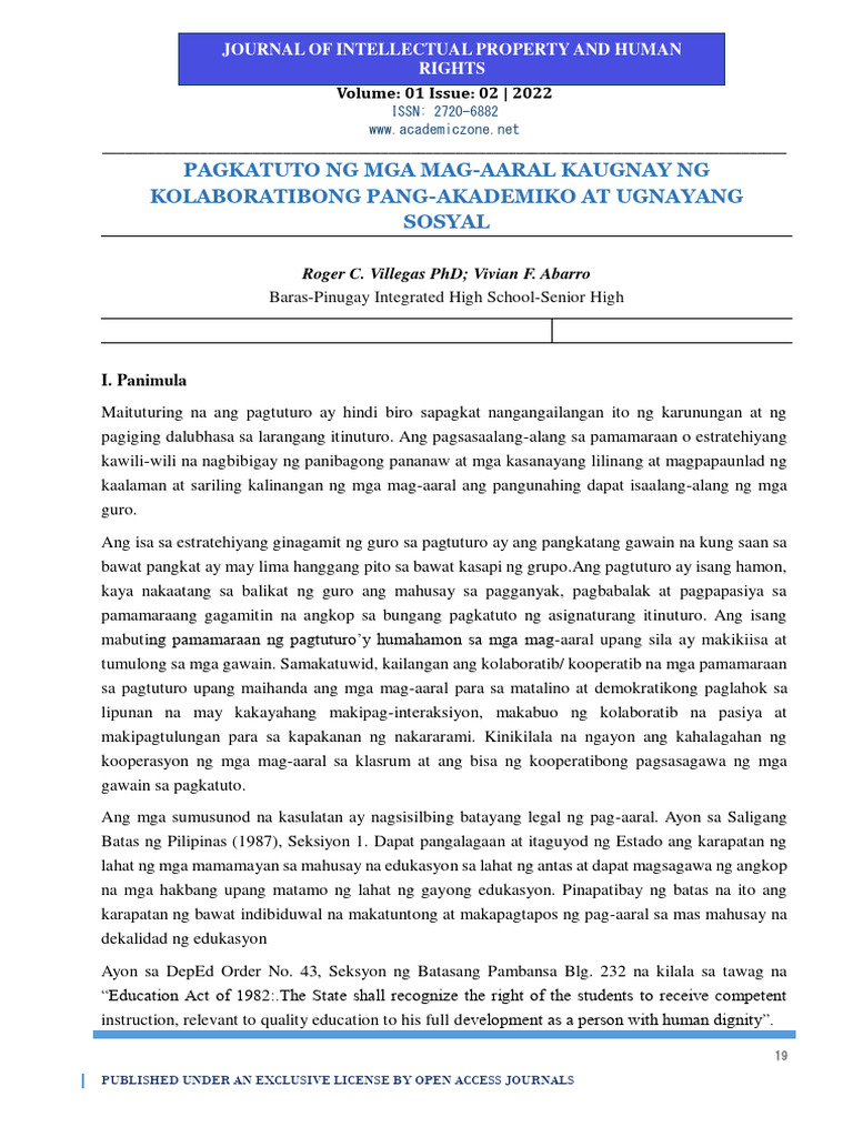 19-28 Pagkatuto NG Mga Mag-Aaral Kaugnay NG Kolaboratibong Pang ...