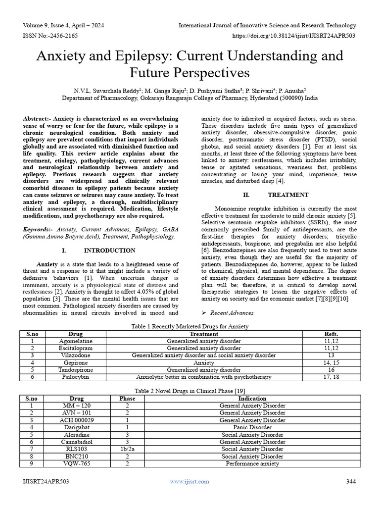 Anxiety and Epilepsy: Current Understanding and Future Perspectives ...