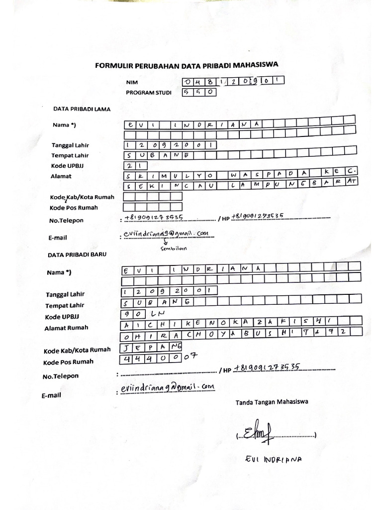 Formulir Perubahan Data2 | PDF