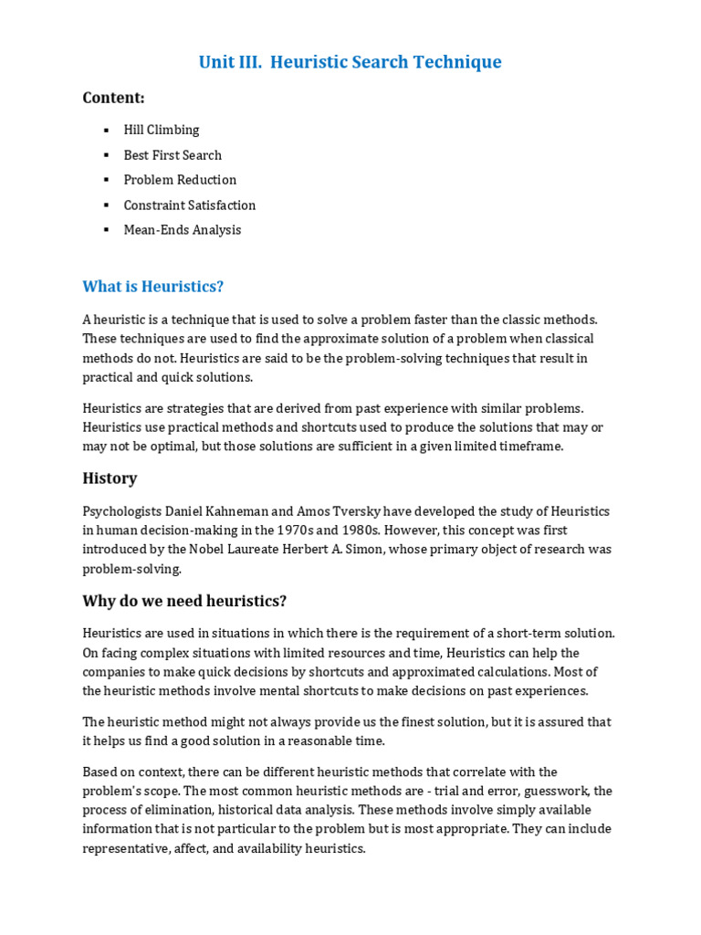Unit III. Heuristic Search Technique | Download Free PDF | Heuristic | Applied Mathematics