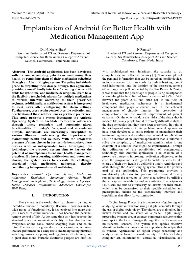 Implantation of Android for Better Health with Medication Management App | PDF | Sensitivity And ...