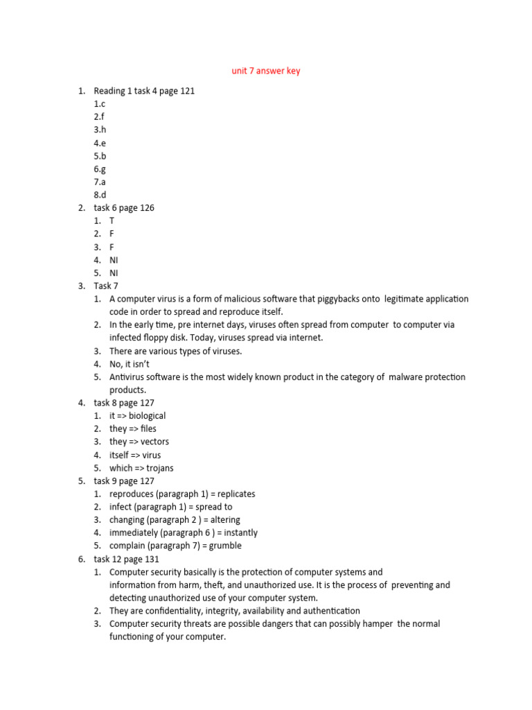 Unit 7 + 8+ 9 Answer Key (CNTT) | PDF | Computer Virus | Security