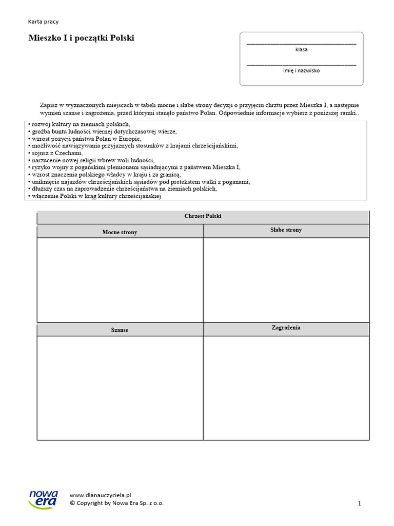 Karta pracy klasa 5 Mieszko I i początki Polski i Polska Bolesława Chrobrego | PDF