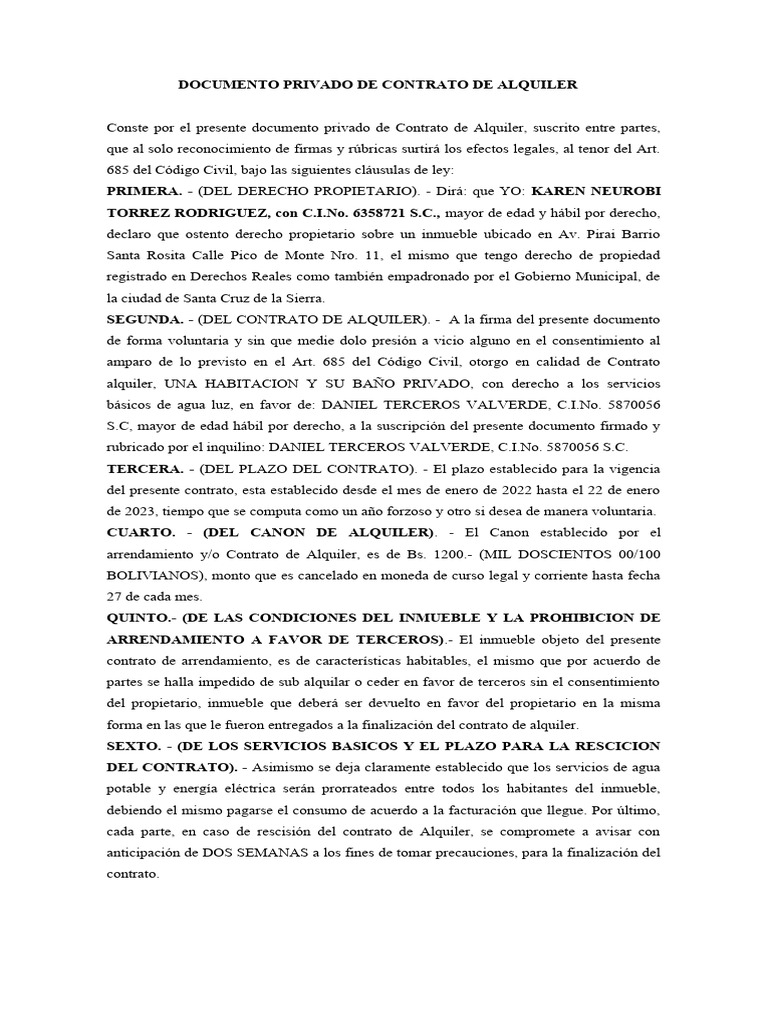 CONTRATO DE ALQUILER Daniel 2022 | PDF | Ciencias sociales | Derecho