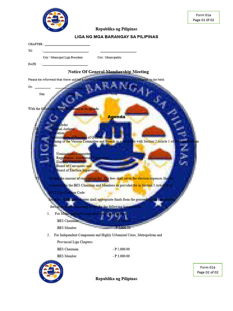 Liga NG Barangay FORM 01a | PDF | Government