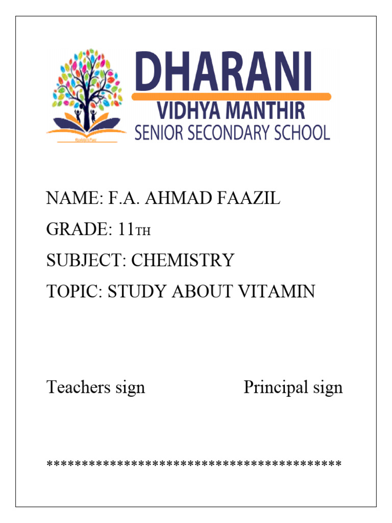 Chemistry Project Class 11 | PDF | Vitamin | Foods