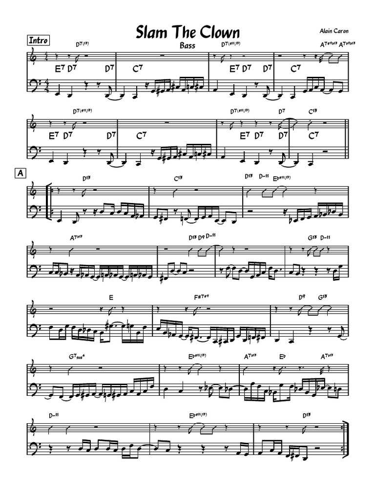 Alain Caron's "Slam The Clown" Bass Tabs | PDF