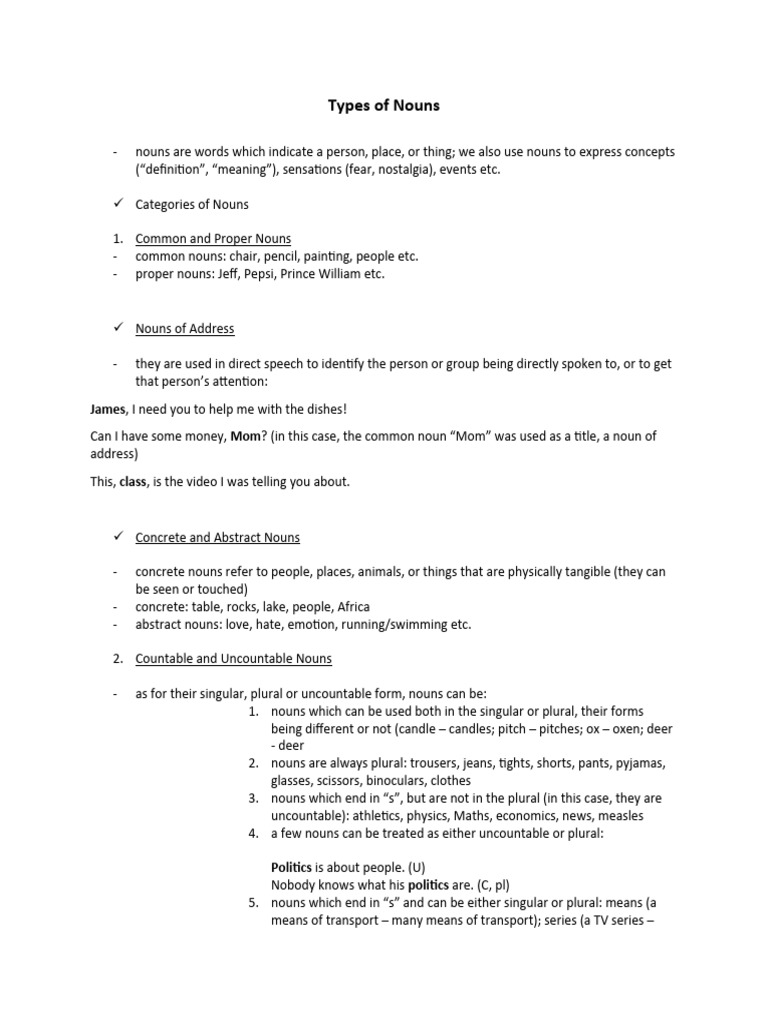 Types of Nouns | PDF | Noun | Plural